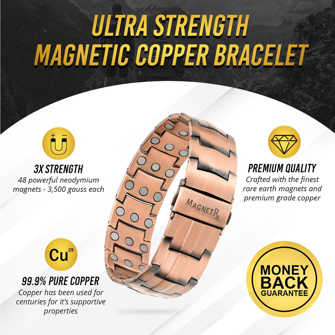 3x Strength Copper Magnetic Bracelet for Men Legacy