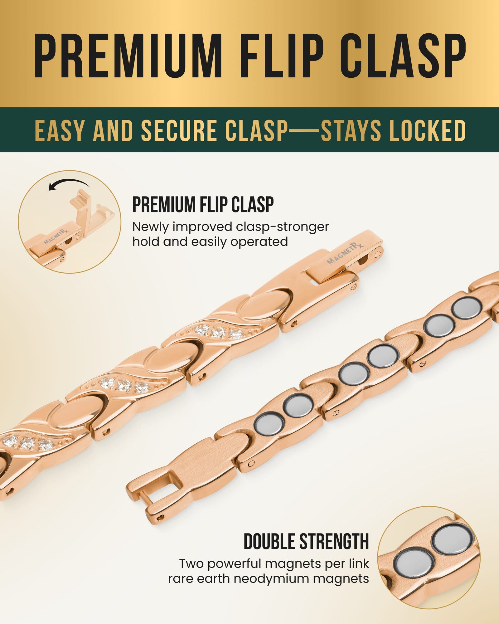 Women’s Crystal XO Bracelet - Rose Gold - MagnetRX