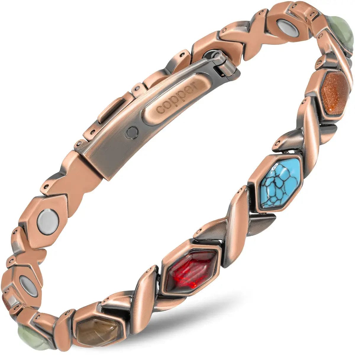 Women Ultra Strength Copper Magnetic Bracelet Mixed Stones