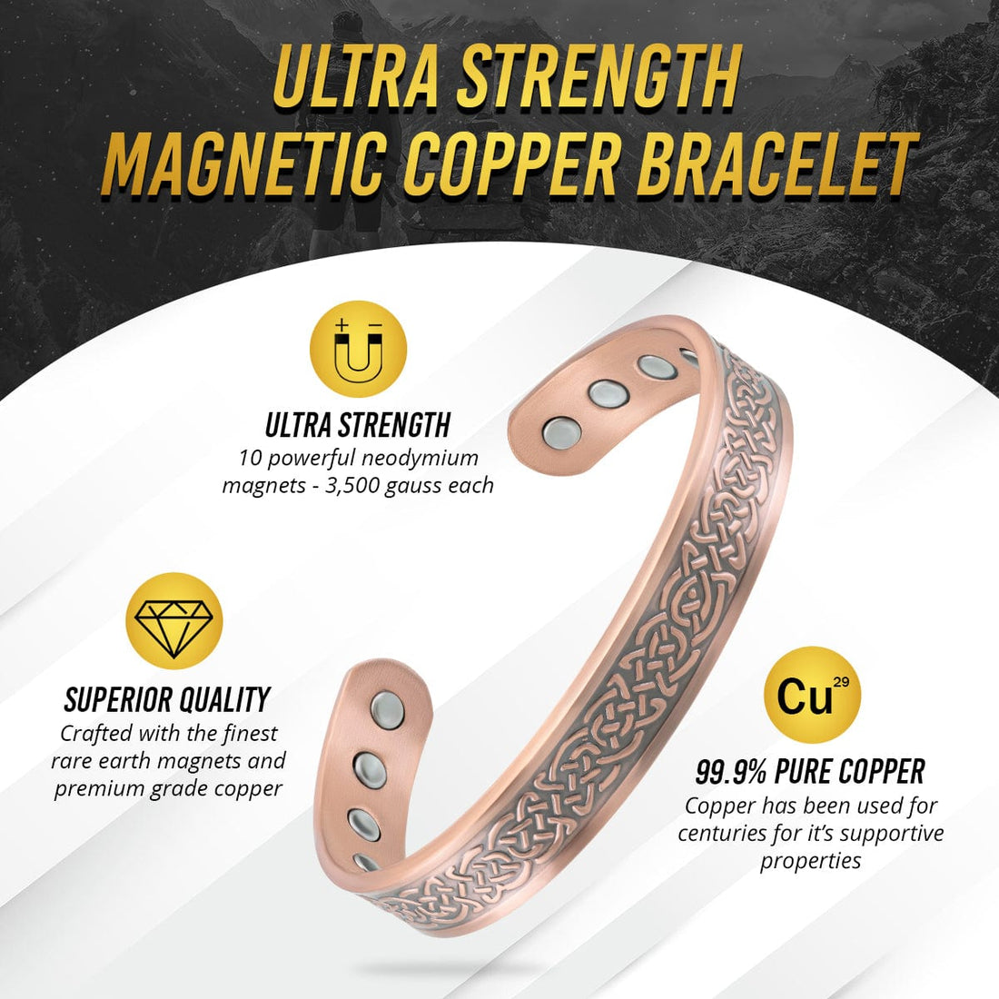 Stamped Copper Magnetic Cuff for Men | MagnetRX