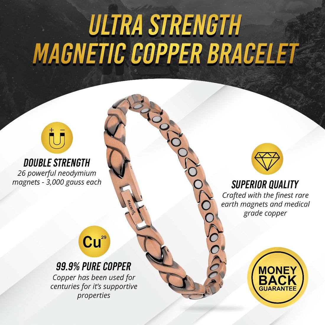 Women’s Copper Magnetic Bracelet - XO - MagnetRX